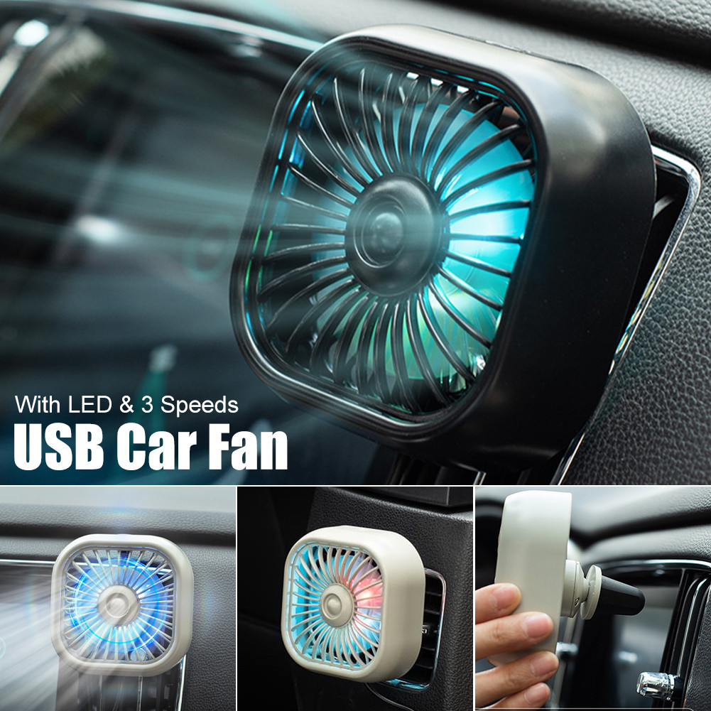 Car Mounted Fan USB Plug-in LED Color Changing Light Small Mini Cooling ...