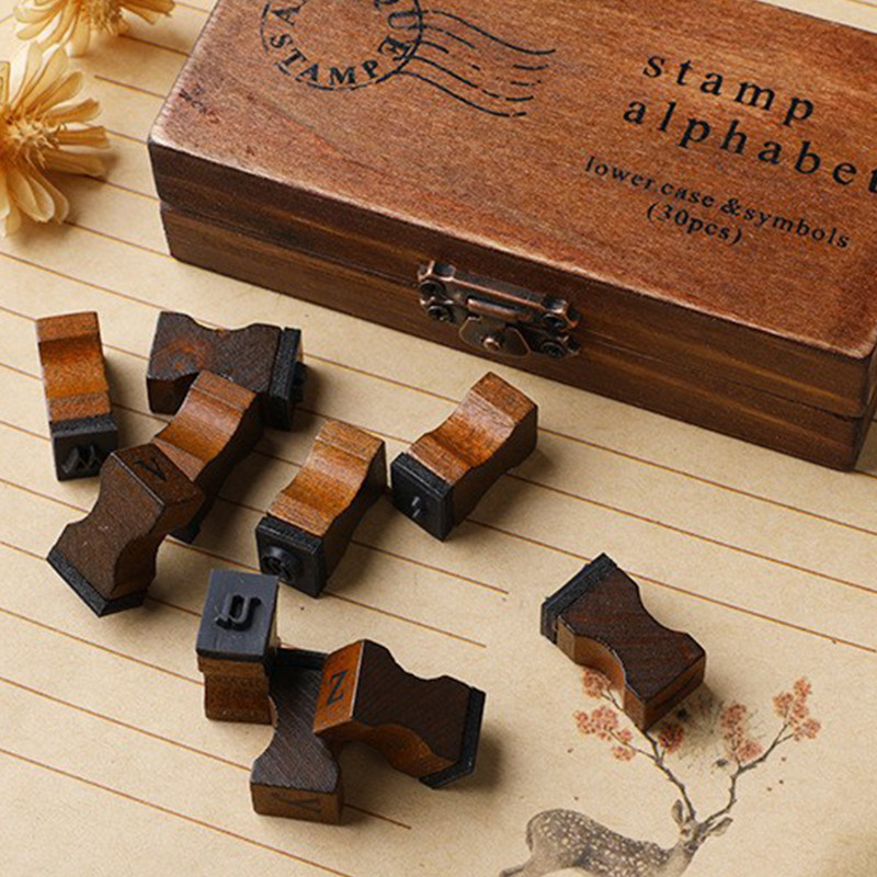 30 Pcs Boxed Retro Alphabet Wooden Seal Stamps Decoration DIY Lowercase ...