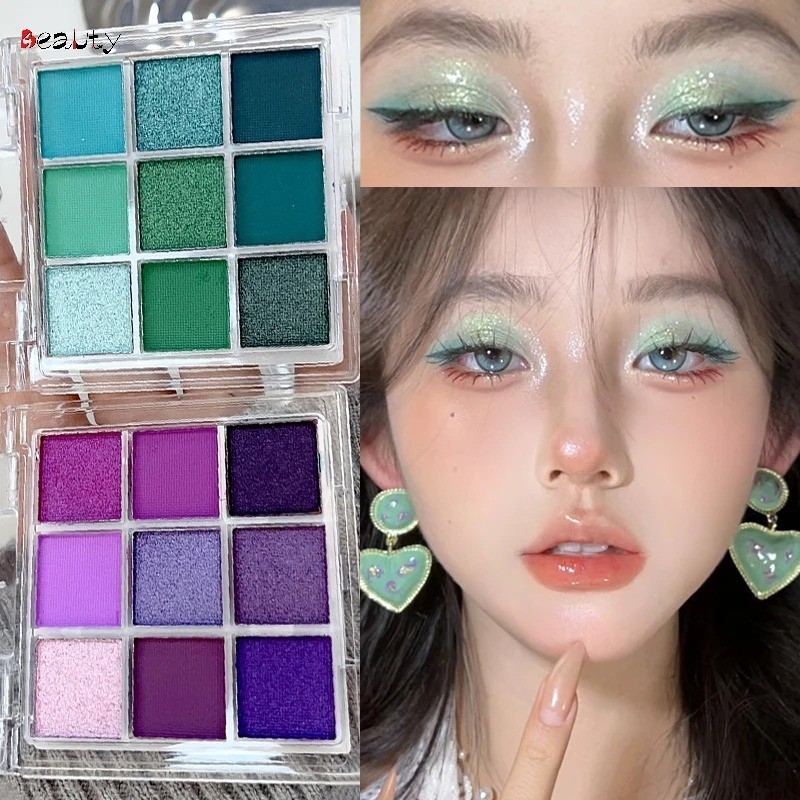 9 Colors Glitter Multi-color Eyeshadow Palette Green Shimmer ...