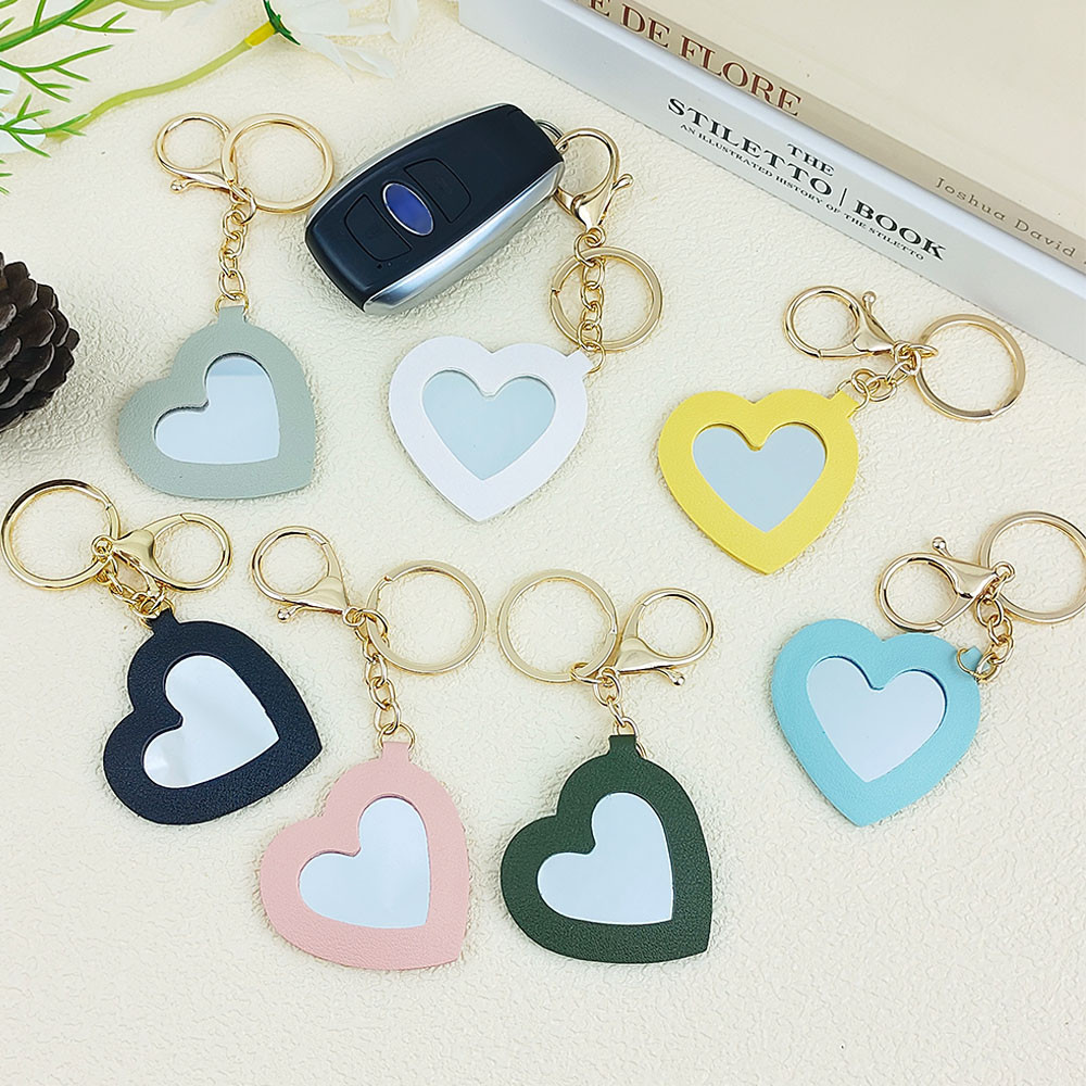 Solid Color PU Leather Heart Mirror Keychains Fashion Love Shape ...