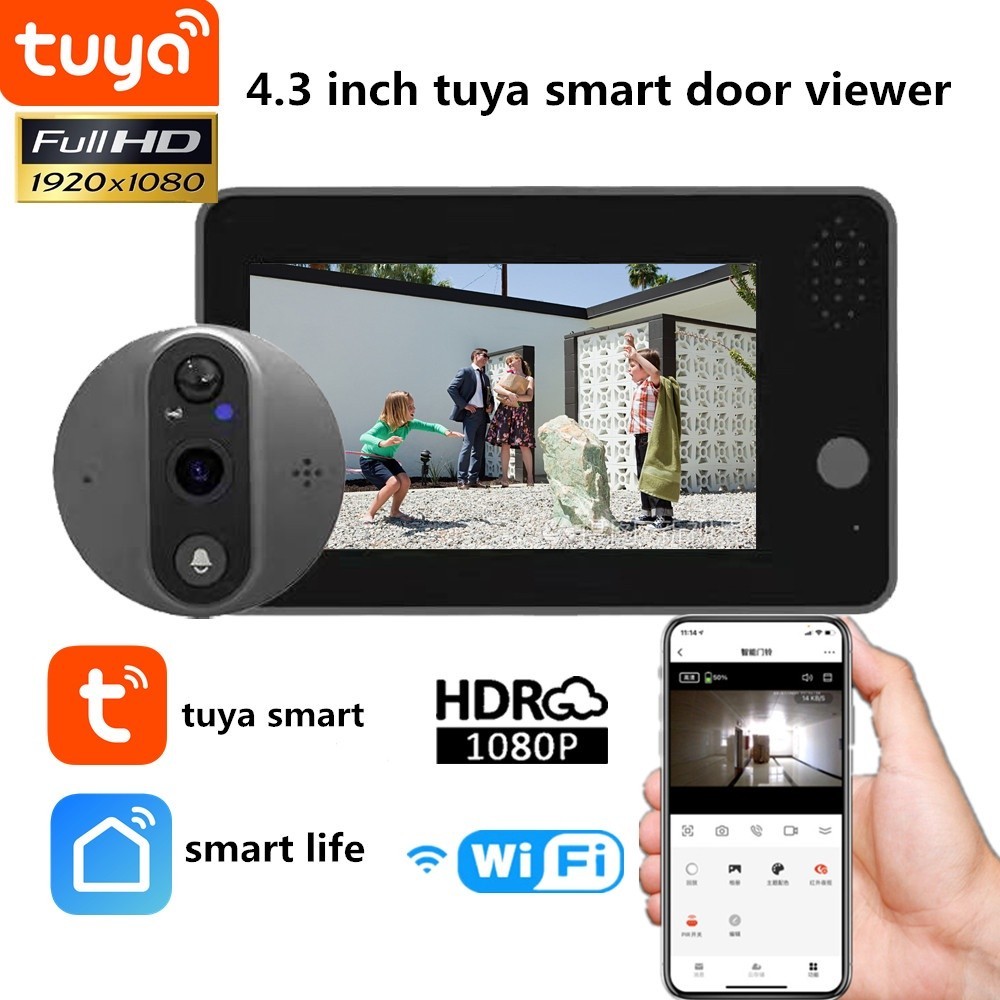 Tuya Smart Life 4.3 Inch Display 1080p WiFi Peephole Viewer Doorbell ...