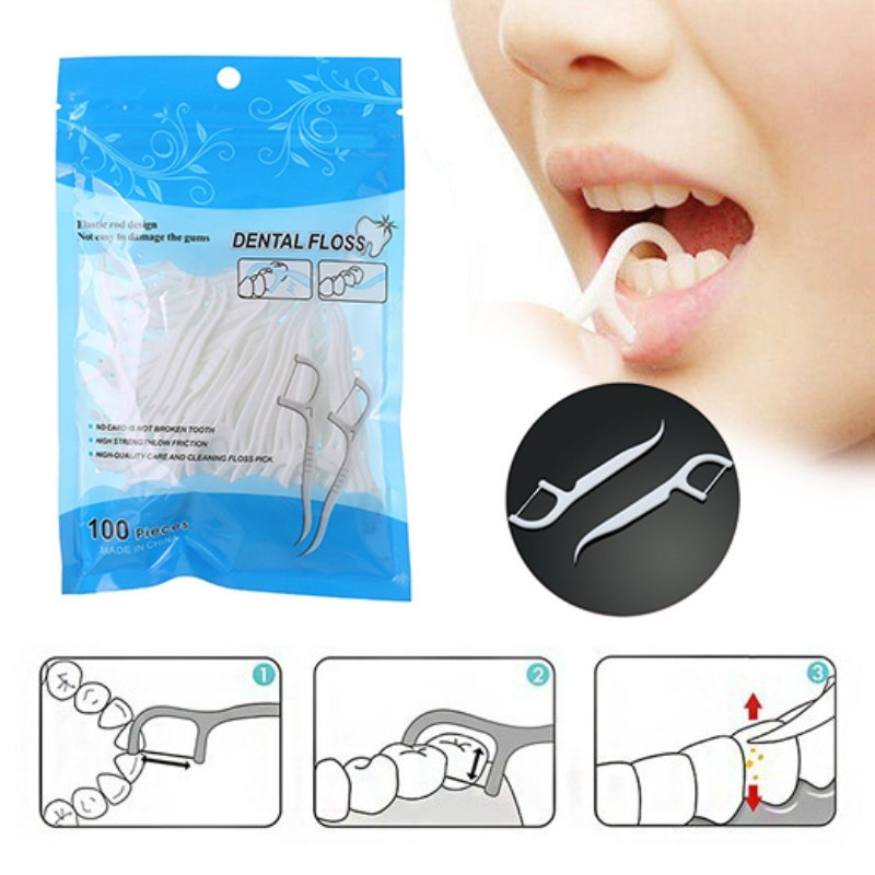 100Pcs Dental Floss Flosser Picks Teeth Toothpicks Stick Tooth Clean ...