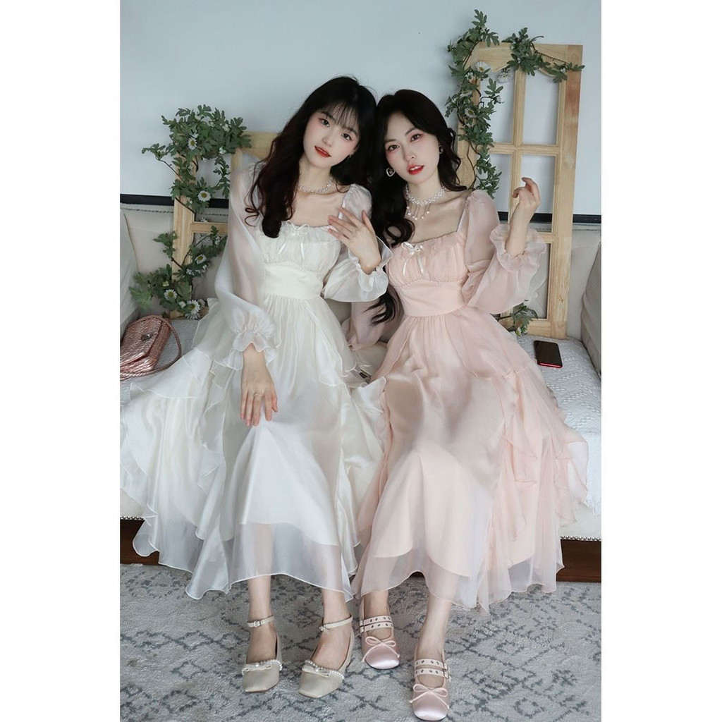 High Waist Classy Fairy Long Skirt French Slim-fit Long-Sleeved Dress ...