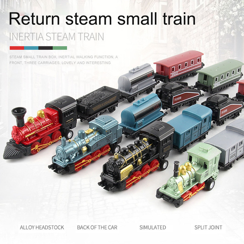 MGqy_ 1 Set Vintage Steam Train Toy with Locomotive 3 Carriages Pull ...