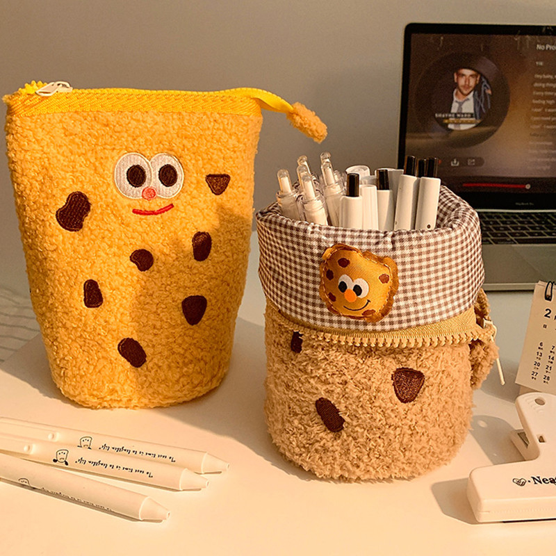 Creative Cookie Plush Pencil Holder Large Capacity Foldable Pencil Case ...