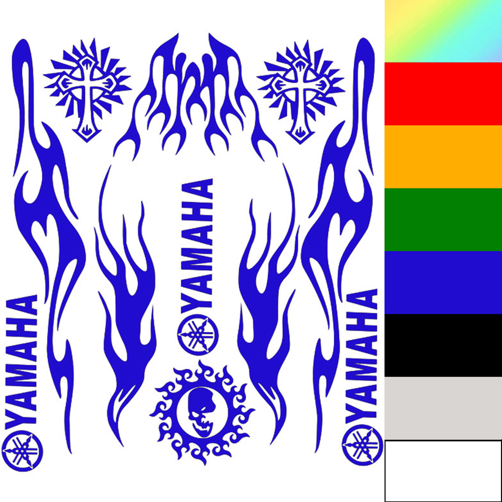 Yamah Skull Flame Collection Cartoon Silhouette Reflective Colorful ...