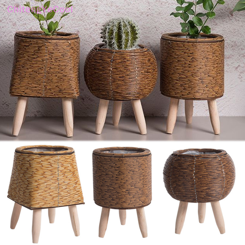 【HGPH】 Imitation Rattan Woven Flower Shelf Planters Handmade Storage ...