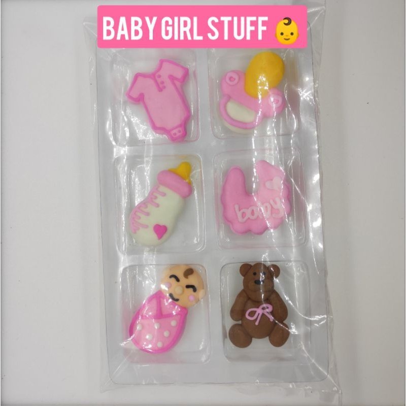Baby Girl Stuff Royal Icing 2D cake cupcake cake topper edible ...
