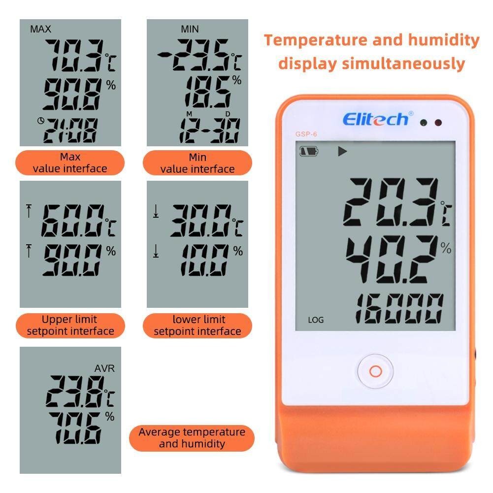 GSP-6 Large Screen Temperature Humidity Data Logger Probe Sound and ...