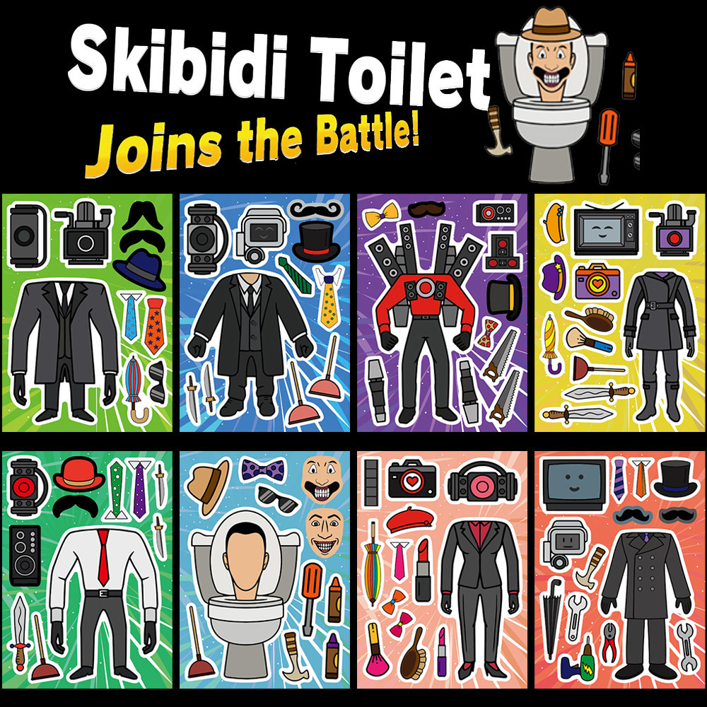 8PCS Tubing Animation Skibidi Toilet Series Character Puzzle Sticker ...