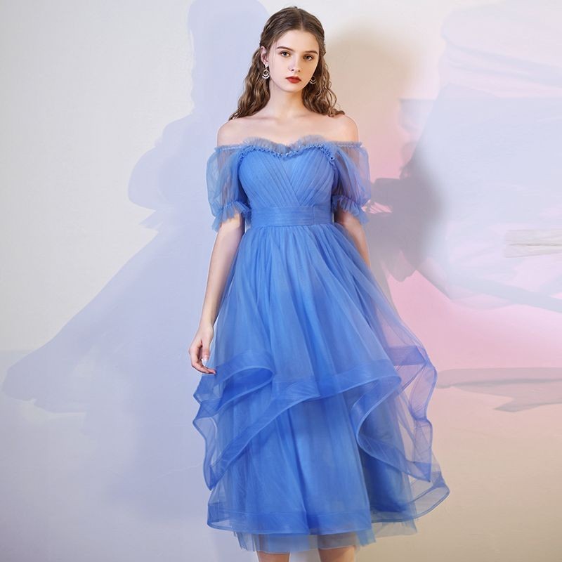Hawlife Korean Blue Prom JS Ball Evening Civil Wedding Debut Graduation ...