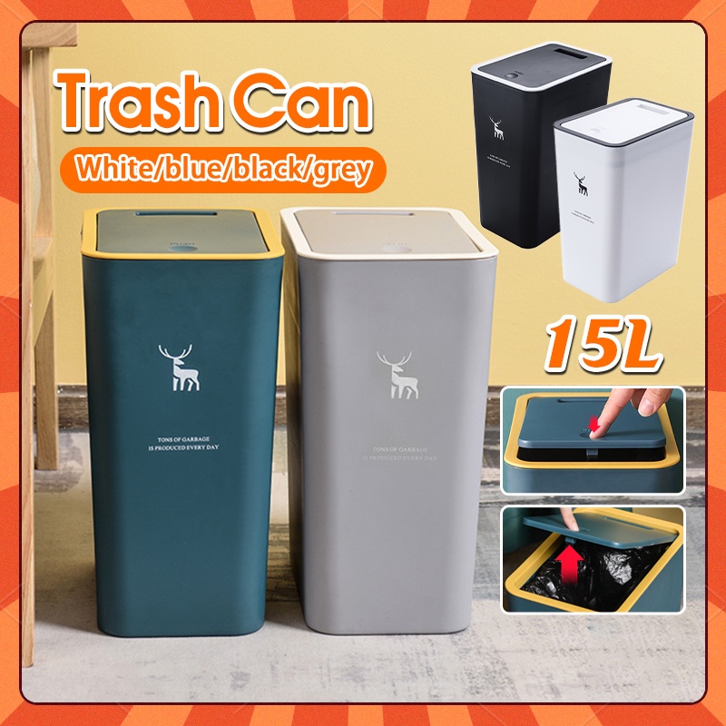 Nordic Trash Can with Cover 15L Large Trash Bin Garbage Bin for Kitchen ...
