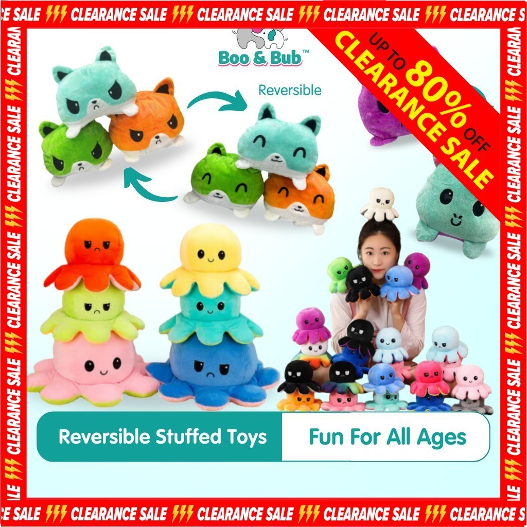 Boo&Bub Tiktok Reversible Flip Stuffed Octopus Soft Plush Doll Double ...