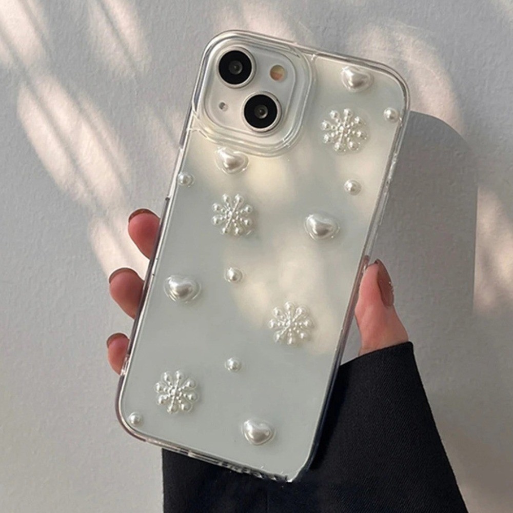INS 3D Snowflake Pearl Crystal Bling Glitter Clear Phone Case for ...
