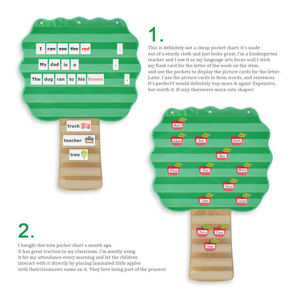 Tree Pocket Chart For Kids Classroom Home Wall Decor Hanging Pocket ...
