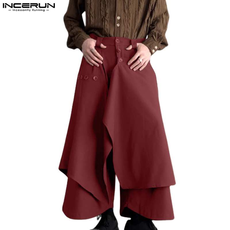 INCERUN Men's Loose Design Feels Slim, Retro Irregular Wide Leg Pants ...