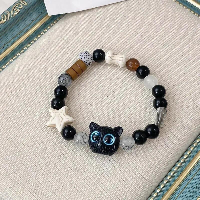 Ready Stock 2024 Fashion Cheese Black Sesame Black Cat Bracelet Black ...