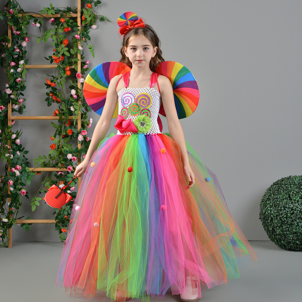 2024 Girls Lollipop Costumes Carnival Sweet Candy Mesh Tutu Dress ...