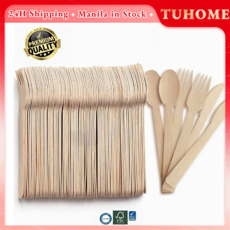 100Pcs/Pack Wooden Disposable Spoon Fork Dessert Spoon Cake ice cream Forks Spoons Cutlery Set ...