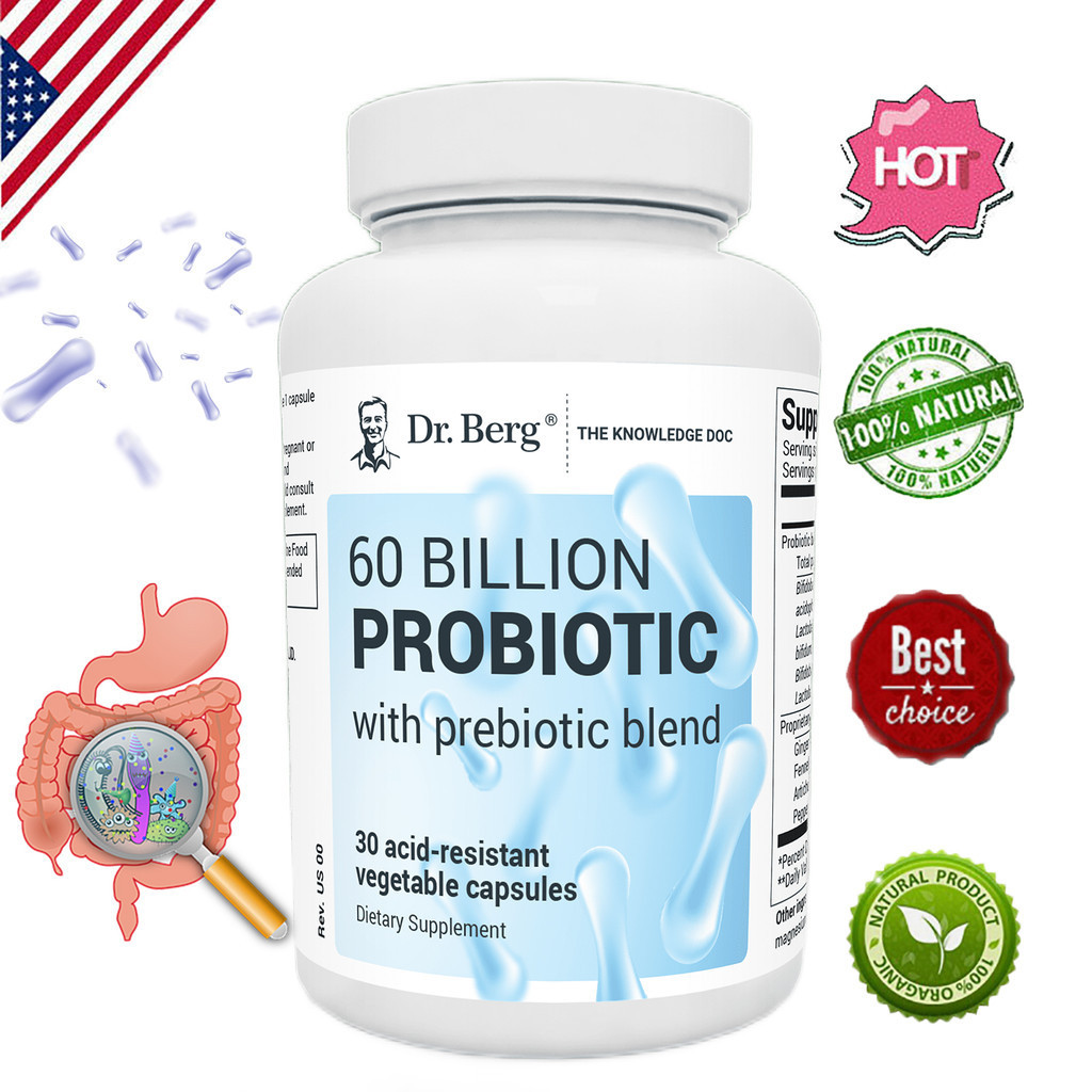 Dr. Berg Probiotics 60 Billion with Prebiotic Blend - 30Vegetarian ...