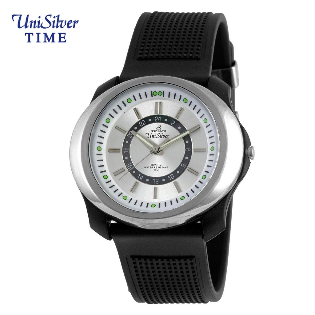 UniSilver TIME Men's Analog Silver/Black Rubber KW345-1112 Watch ...