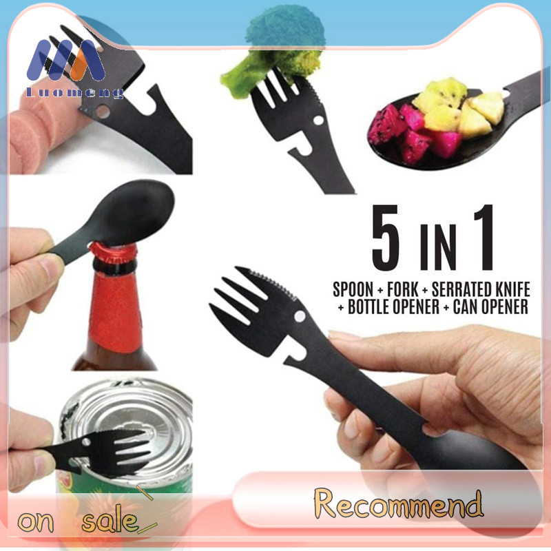 LuoMeng 5 In 1 Portable Stainless Steel Spoon Fork Camping Eag Utensils ...