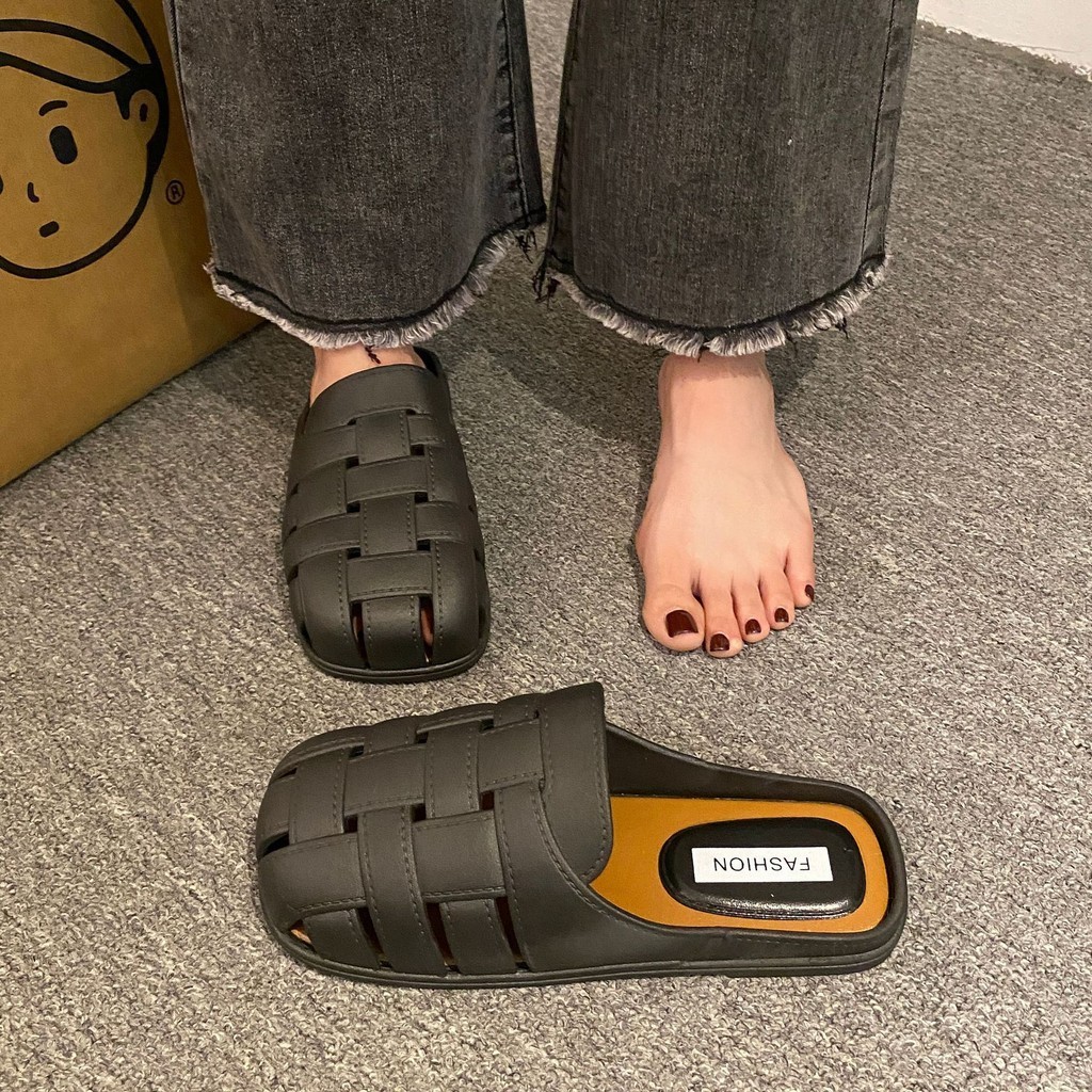 Closed Toe Half Shoes Women's Flat Non Slip Outdoor Sandals | Shopee ...