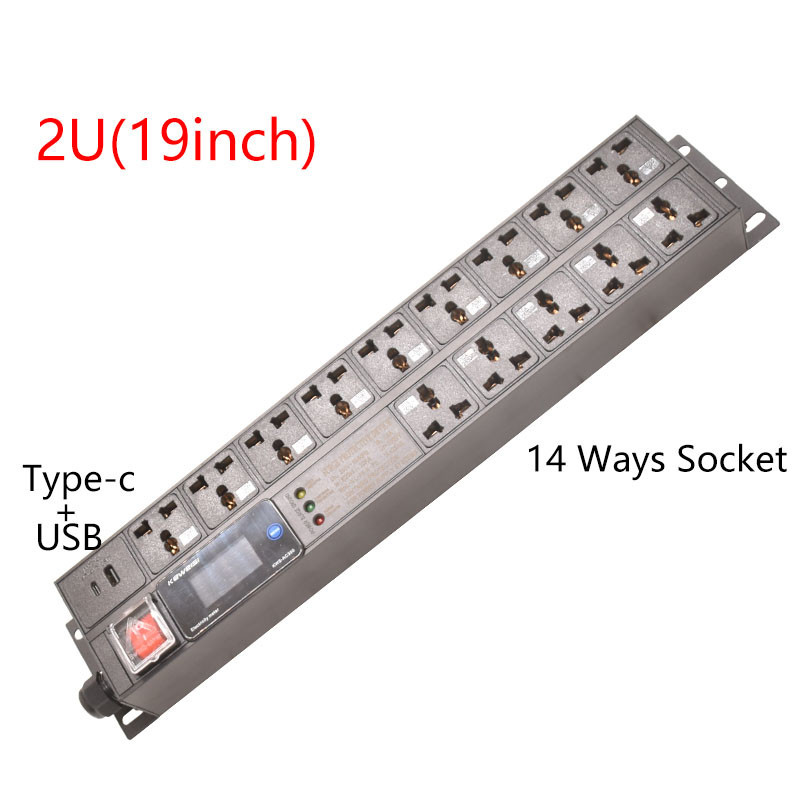 2U PDU power strip Voltmeter Ammeter Power Energy Meter 14 Ways ...