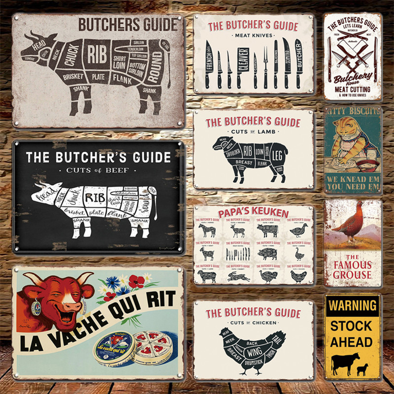 The Butcher's Guide Metal Plaque Tin Sign Vintage Kitchen Plate ...
