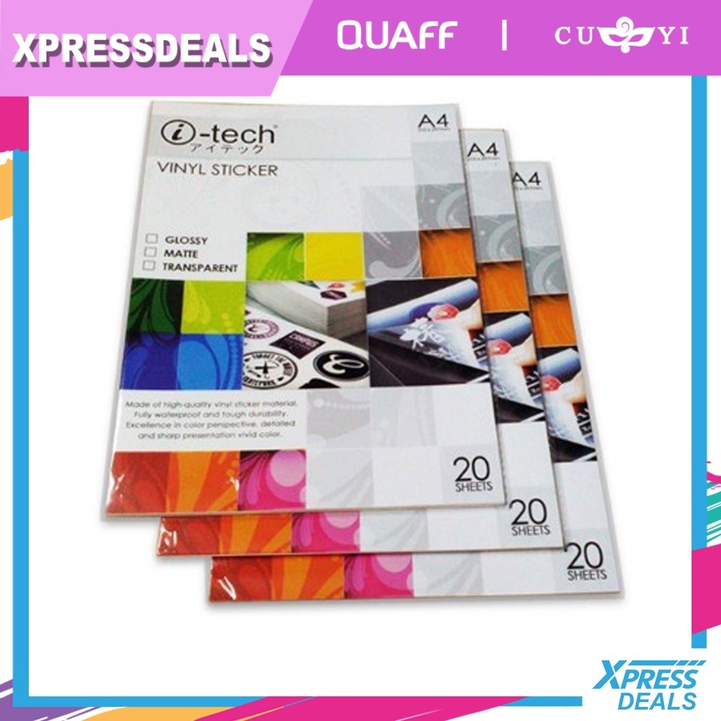 [1 PACK] A4 I-Tech Vinyl Sticker Waterproof Matte/Glossy/Transparent ...