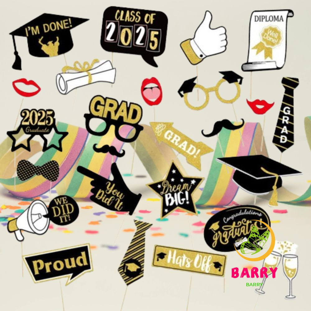 BARRY 25pcs Graduation Photography Props, Congratulation Black Gold ...