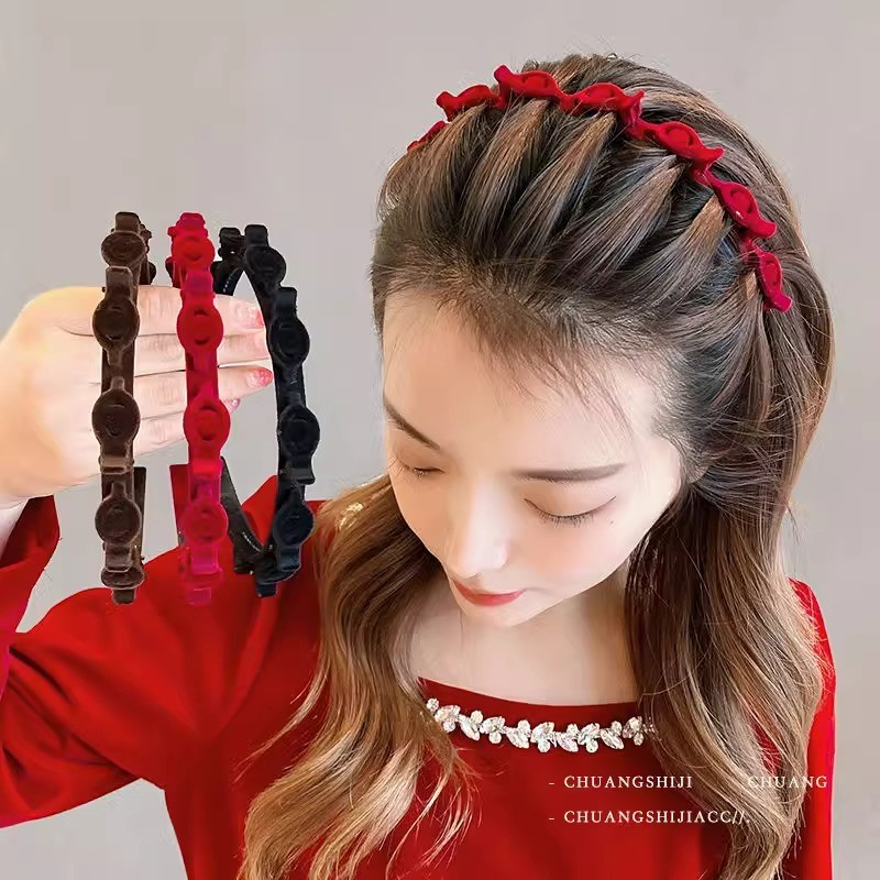Vintage Velvet Forehead Braided Hair Hoop Headband Headwear | Shopee ...