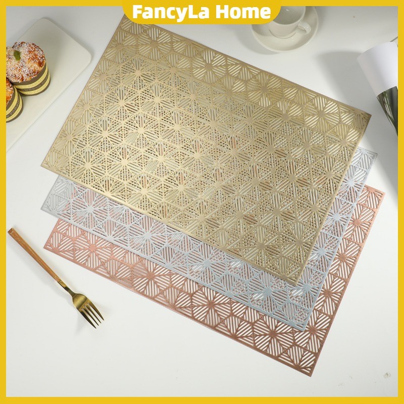 Gold Vinyl Placemats, 30*45cm Rectangle Gold Metallic Placemats Hollow ...