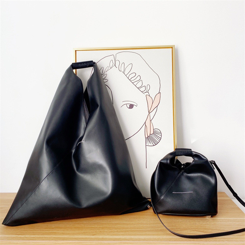 M MM6 Triangle European American Large-Capacity Stitching Sheepskin ...