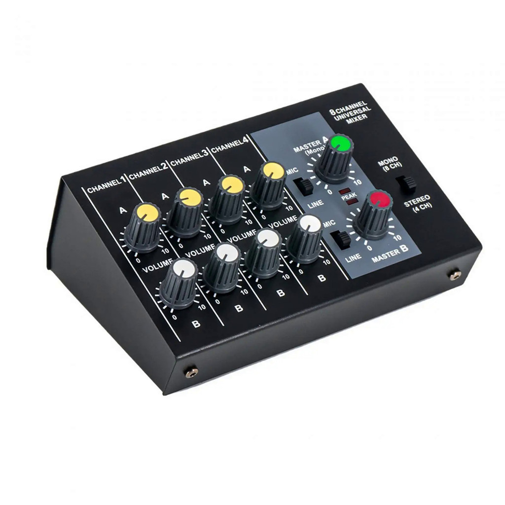 Audio Mixer 8 Channel Input Portable Line Mixer for Microphones Guitars ...