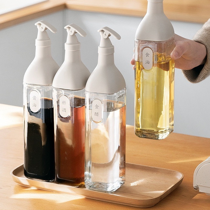 Kitchen Glass Oil Bottle Set Condiments Bottle Organizer Soy Sauce ...
