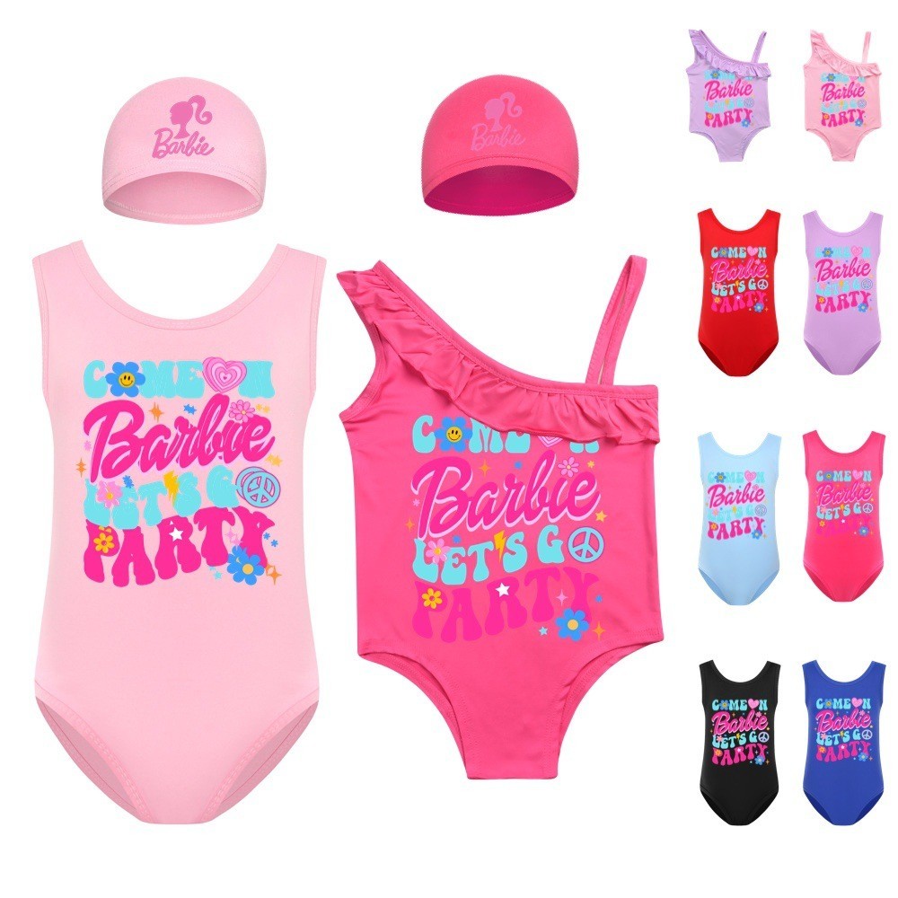 Barbie the movie Swimsuit with Swimming Cap Kawaii Cartoon Summer ...