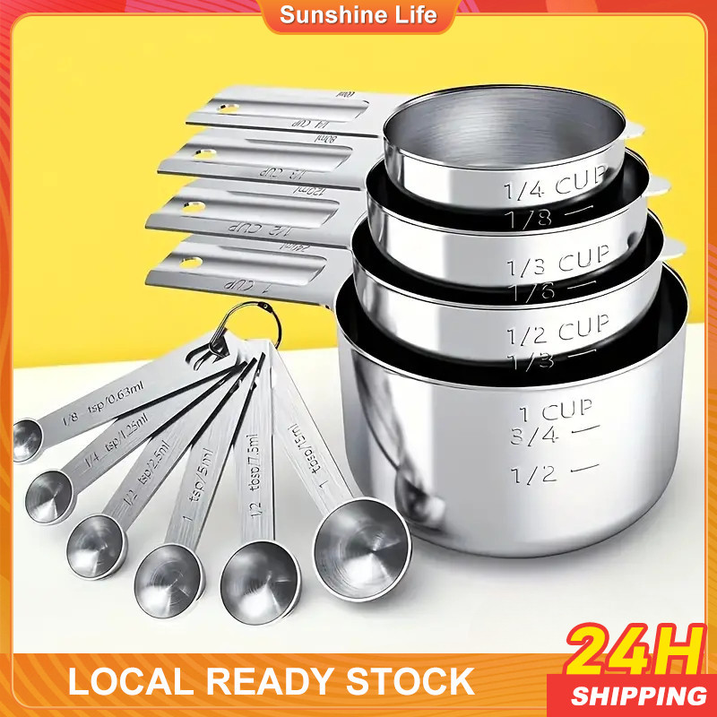 Stainless steel measuring cups and spoons set makapal holder for fry ...