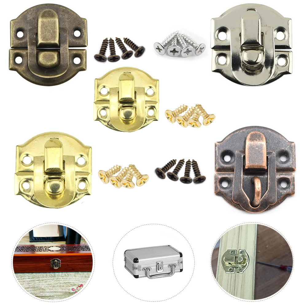 5pcs Antique Brass Latch Lock Gold Hasp, Decorative Hinges and Latches ...