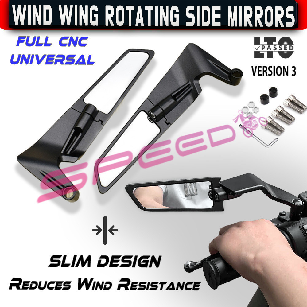 CNC Wind Wing Rotating V3 Side Mirror Universal Reduces Wind Resistance ...