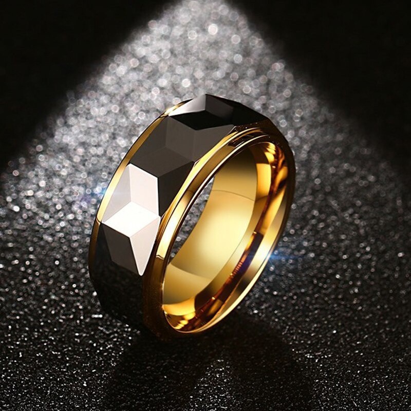 Vinterly Mens Rings Tungsten 8mm Gold-color Big Finger Punk Metal ...