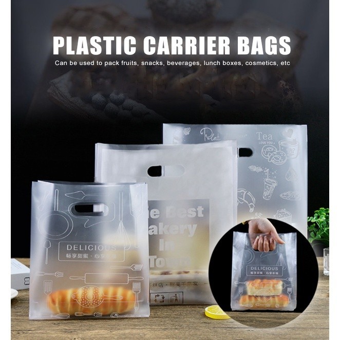 50pcs Design Plastic Bag with handle Baking Bags Thickened Cake Dessert ...