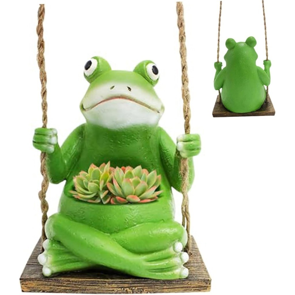 Swinging Planters with Faces Resin Frog Swinging Plant Pot with ...