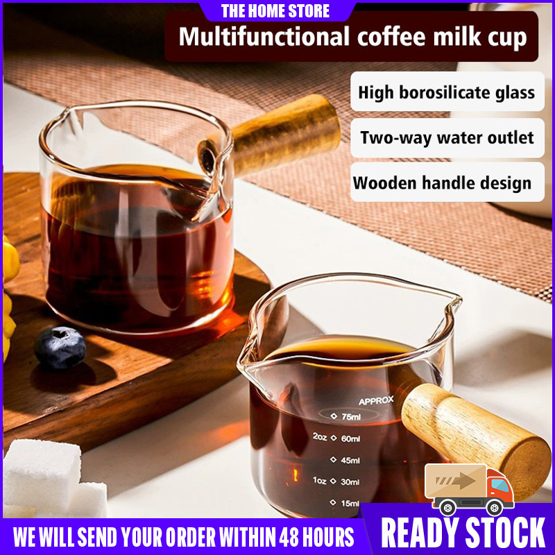 75 ml Glass Measuring Cup wooden handle Double Spout Measuring Pitcher ...