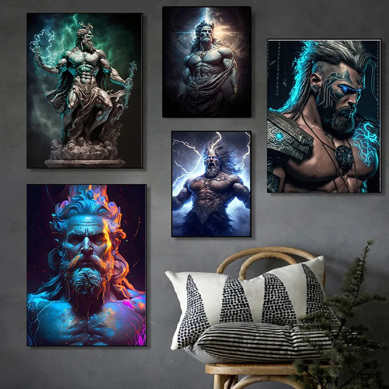 Thunder God Statue Norse Mythology Figure Odin Thor Graffiti Art Canvas ...