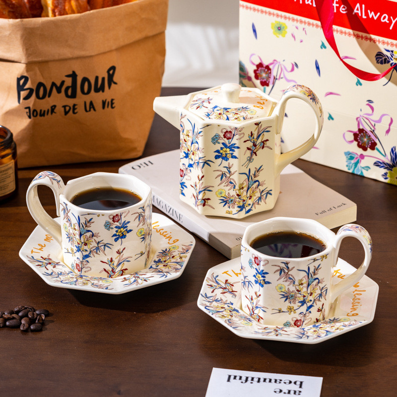 Spring Floral Teaware Cute Coffee Cup Set Ceramic Cup and Saucer Teapot ...