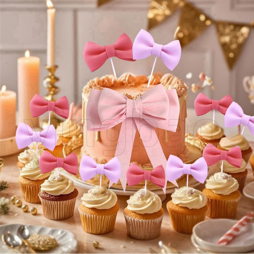10pcs Pink Sponge Bow Cake Topper, Coquette Birthday Decorations, Pink ...
