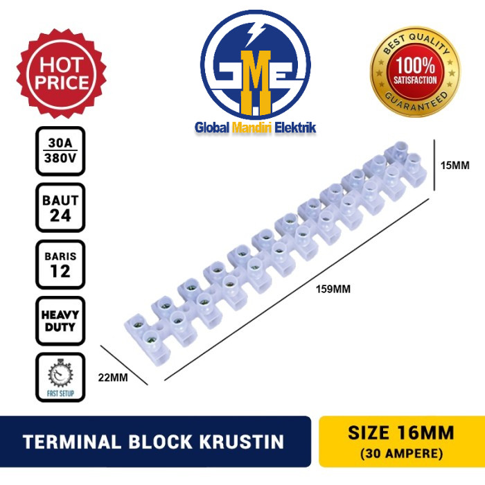 PUTIH Krustin Terminal Block 16mm 30 Ampere White Plastic Terminal TAB ...