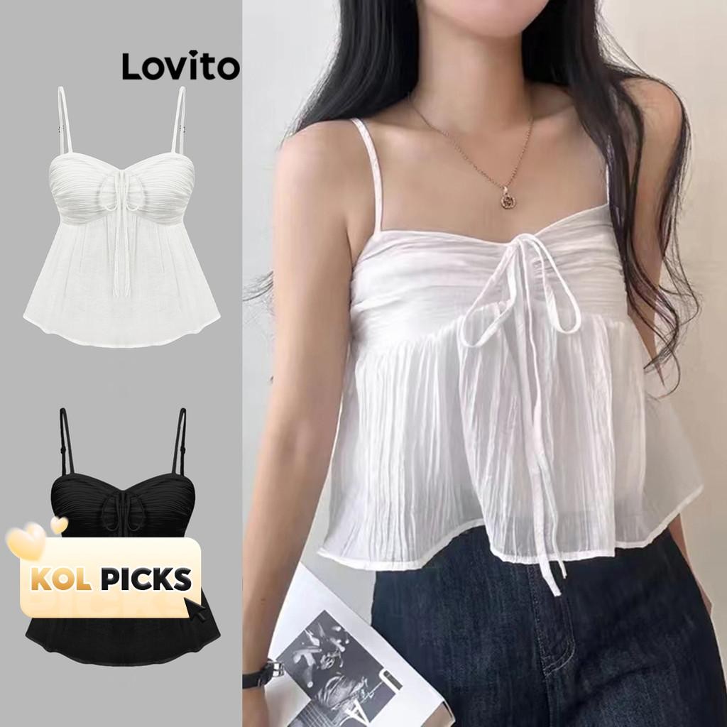 (KOL‘s pick) Lovito Women Casual Plain Pleated Ruffle Hem Double Layer ...