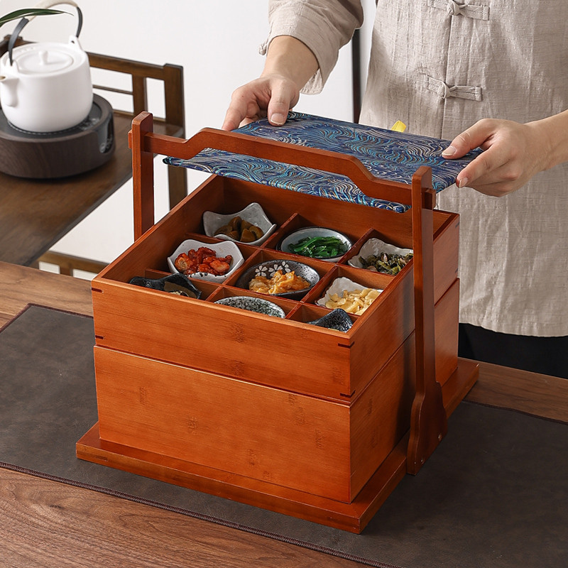 Chinese Retro Multi-layer Picnic Basket Handheld Basket Tea Set Storage ...